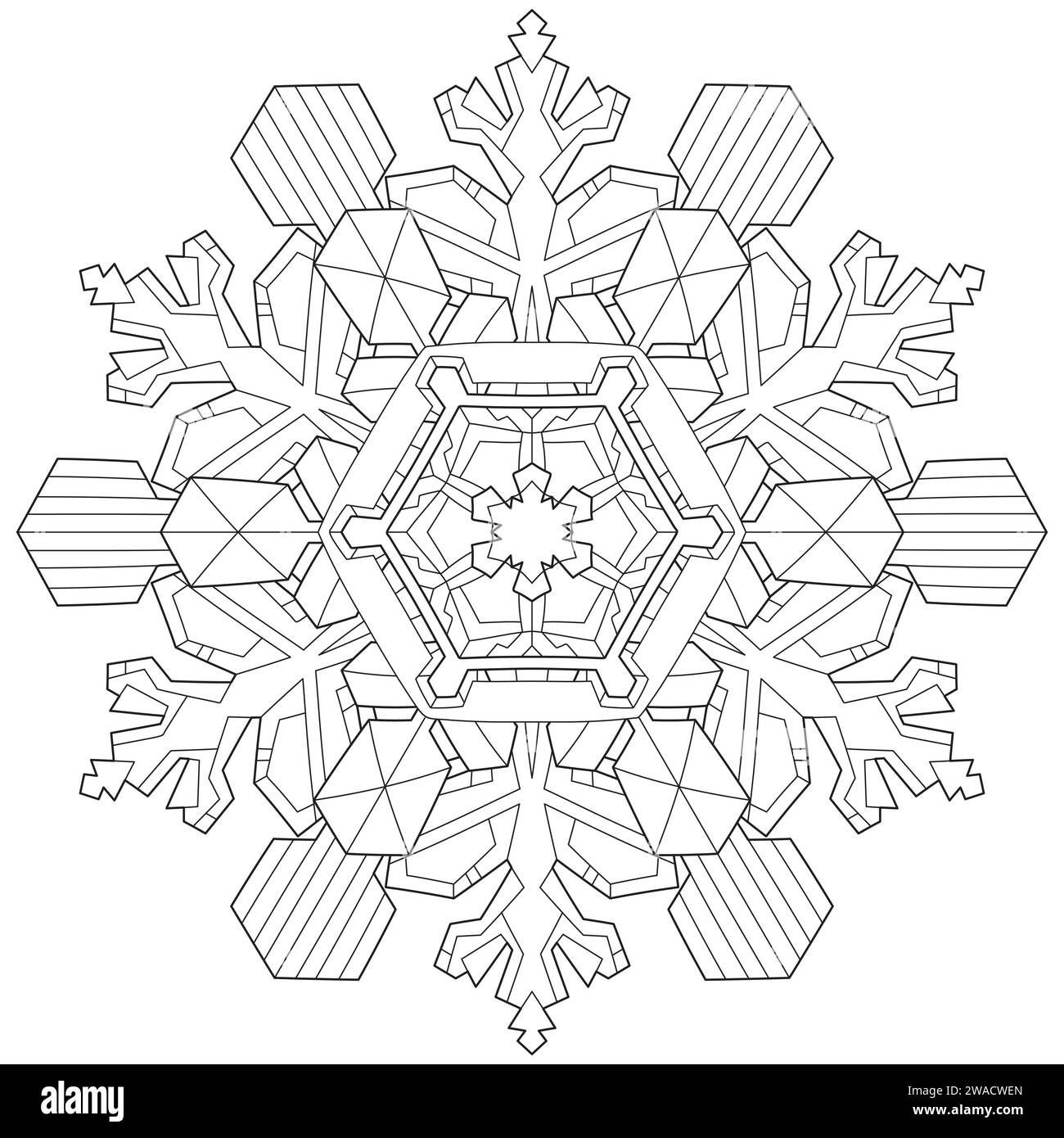 Abstract mandala snowflake line art design Black and white. Coloring ...