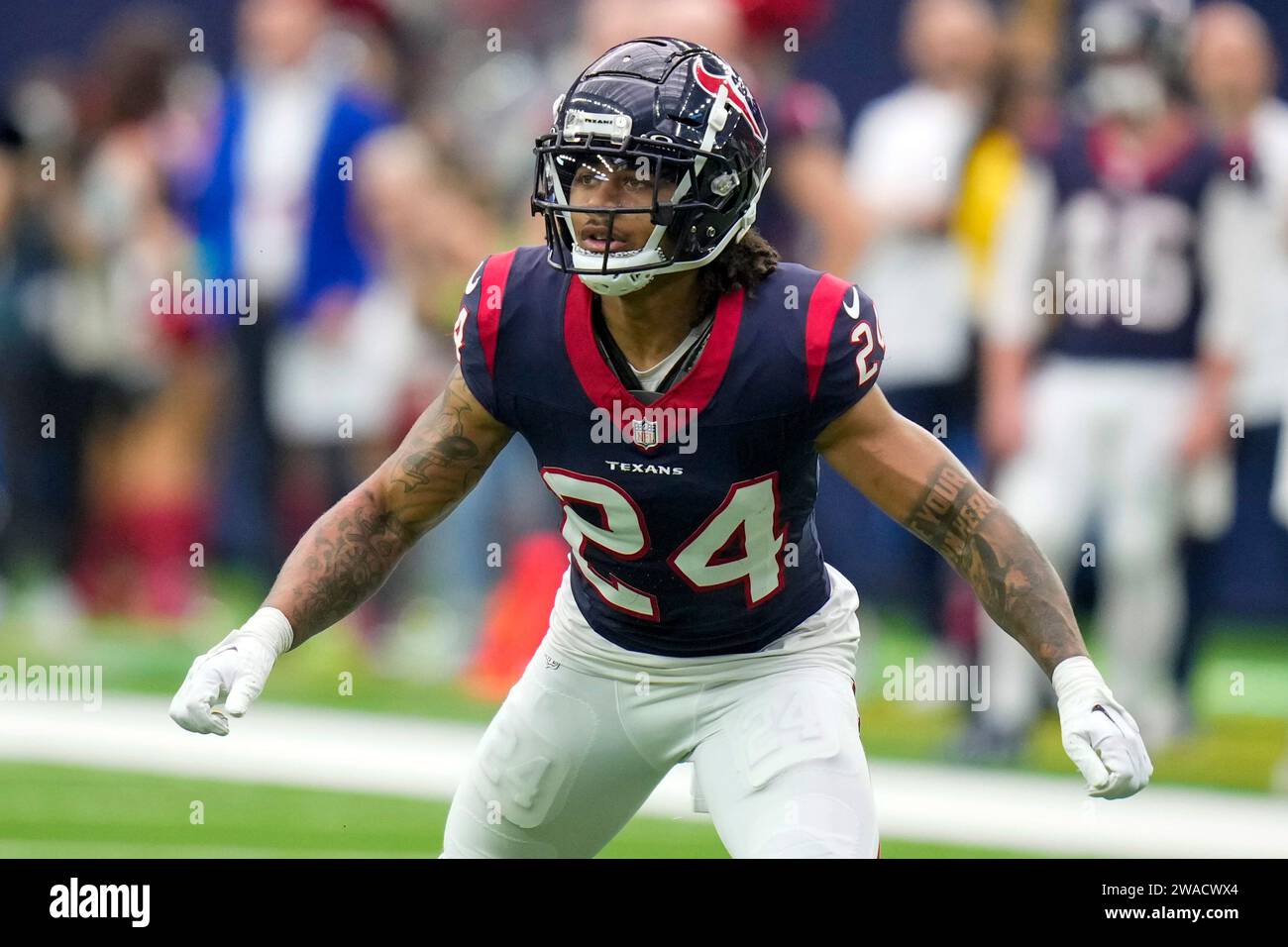 Houston Texans cornerback Derek Stingley Jr. (24) plays against the Tennessee Titans during the ...