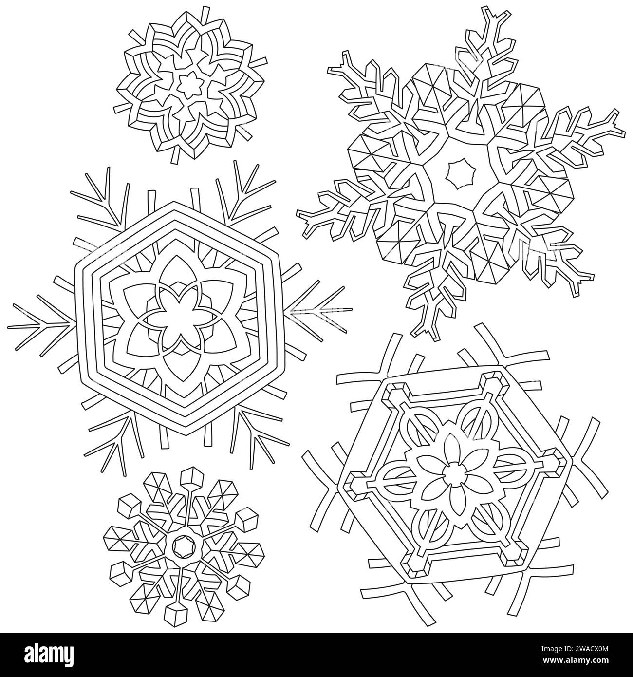 Abstract mandala snowflake line art design Black and white. Coloring ...