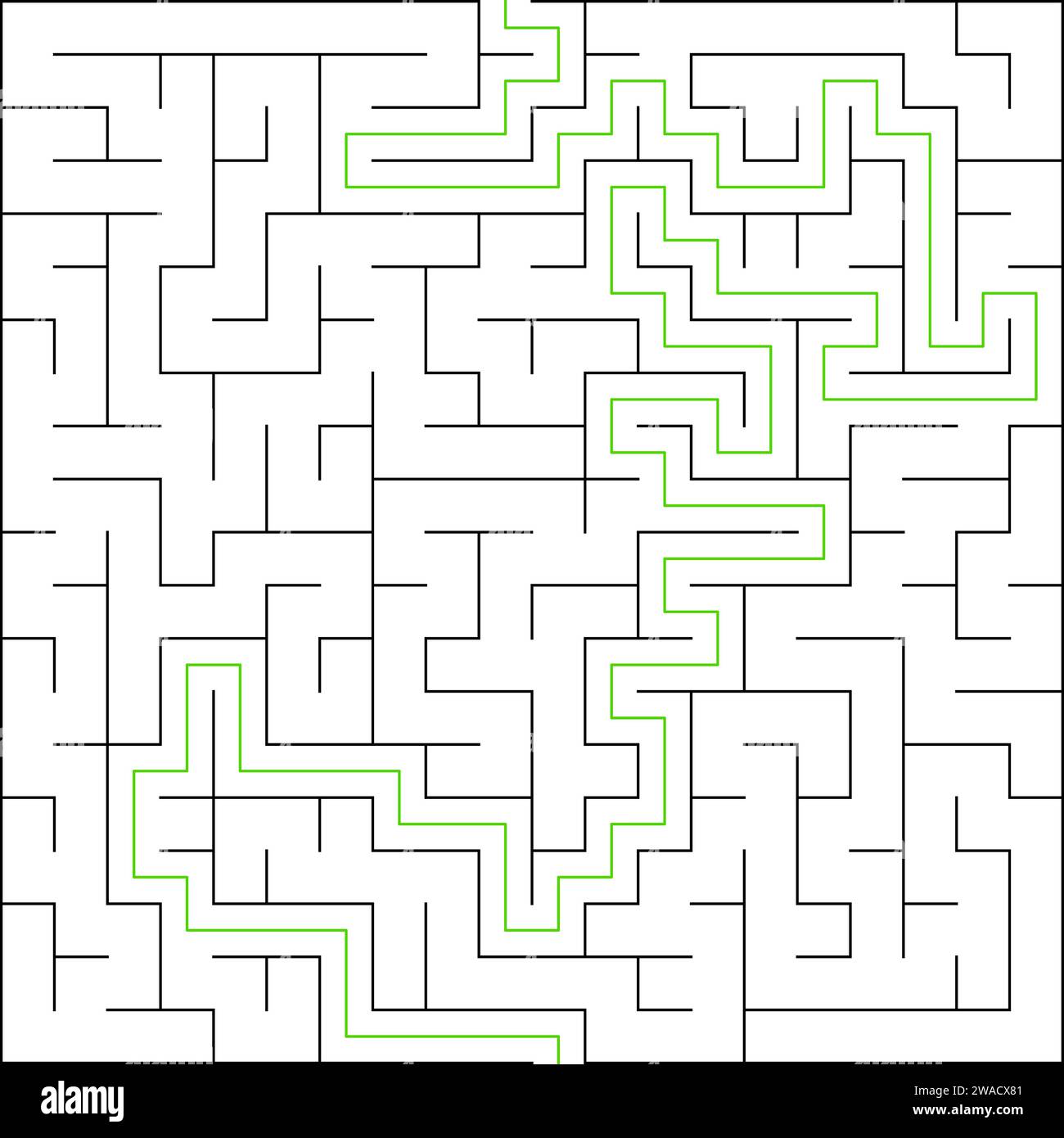Education logic game labyrinth for kids. Find right way. Isolated simple square maze black line ...