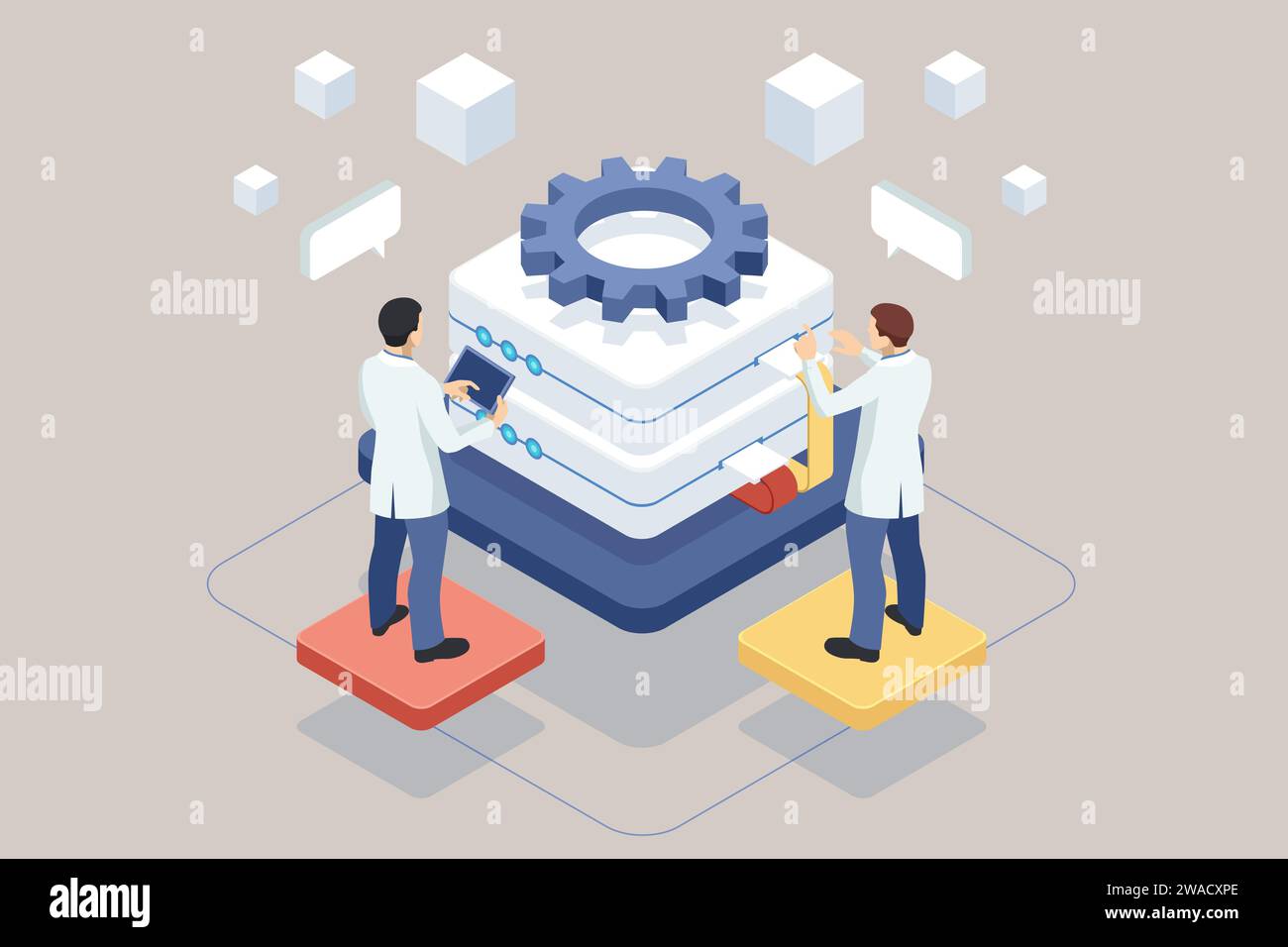 Isometric database and cloud data storage concept, server room ...