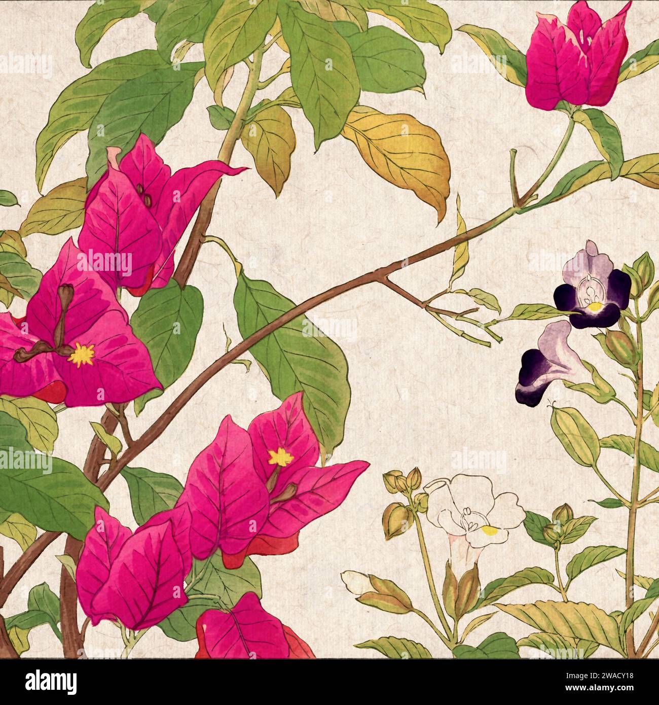 Digital floral design featuring a lively color palette on textured ...