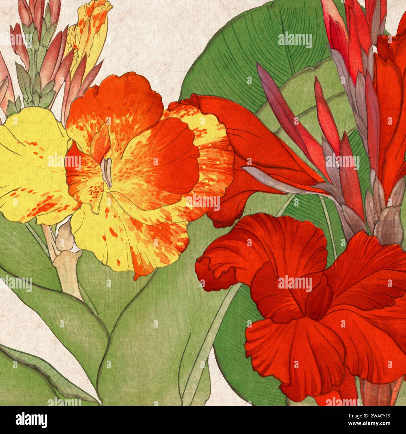 Digital floral design featuring a lively color palette on textured ...