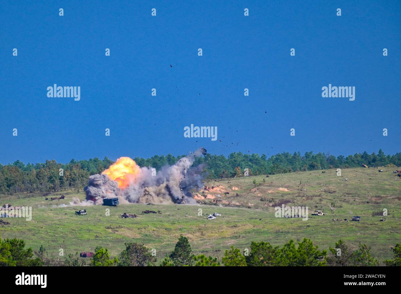 A U.S. Air Force GBU-12 explodes after being dropped from an F-35A ...