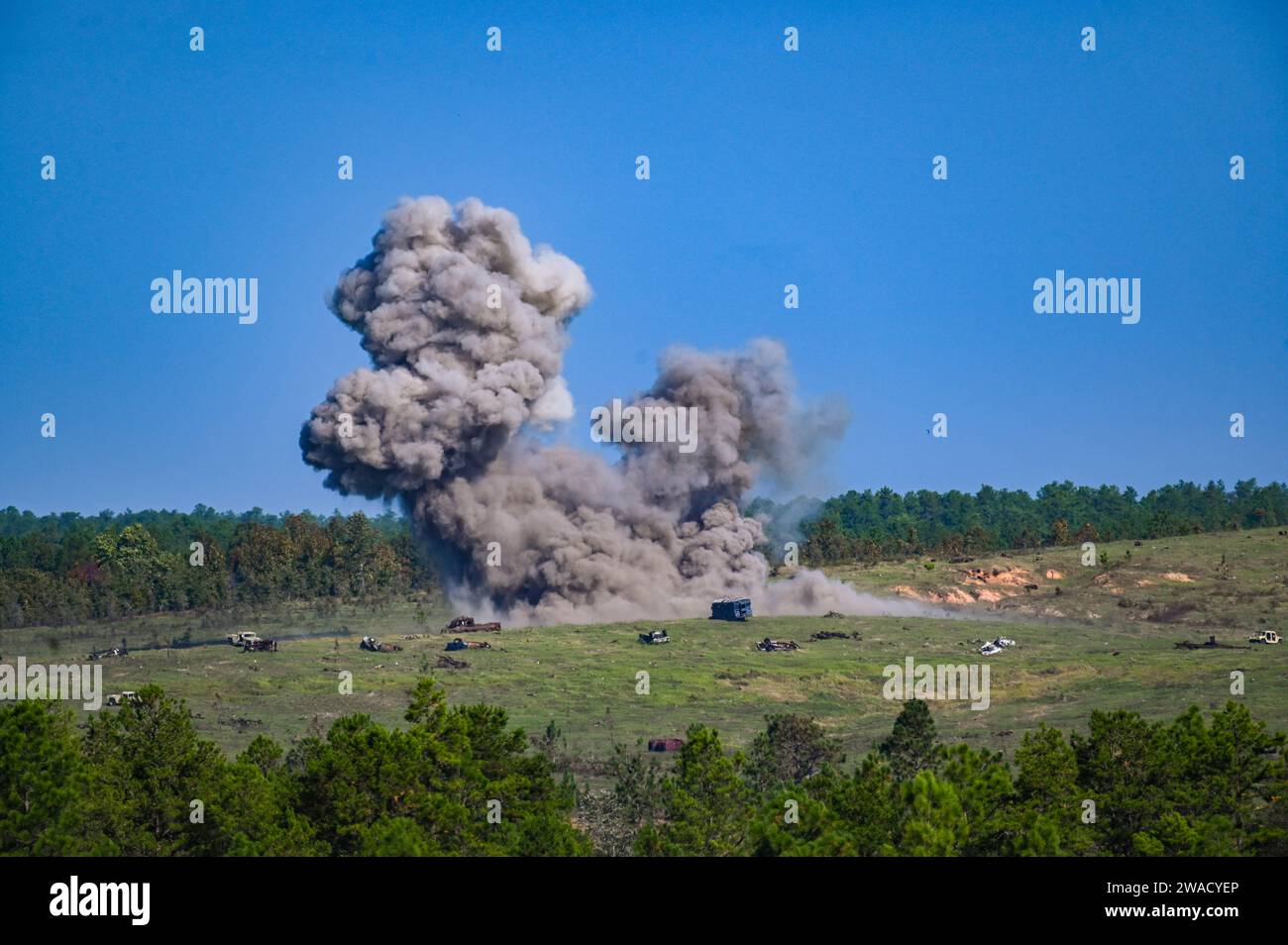 A U.S. Air Force GBU-12 explodes after being dropped from an F-35A ...