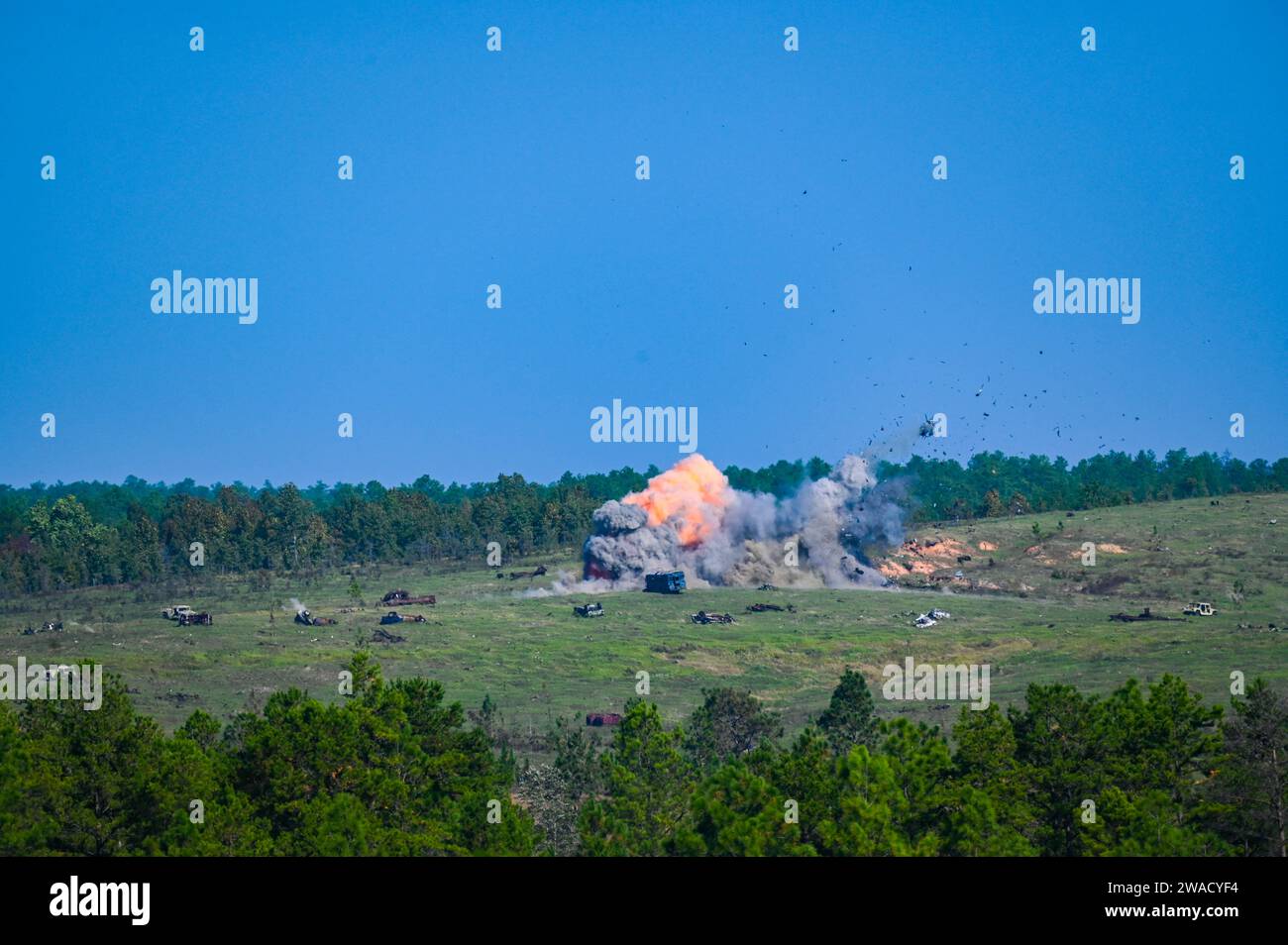 A U.S. Air Force GBU-12 explodes after being dropped from an F-35A ...