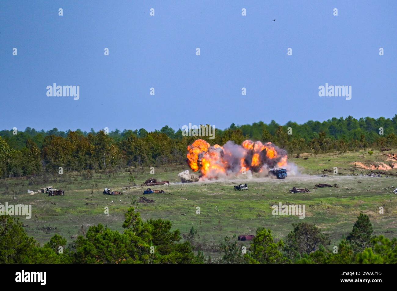 A U.S. Air Force GBU-12 explodes after being dropped from an F-35A ...