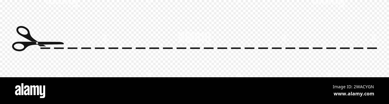 Cut here concept. Scissors icon with dashed line isolated on transparet ...