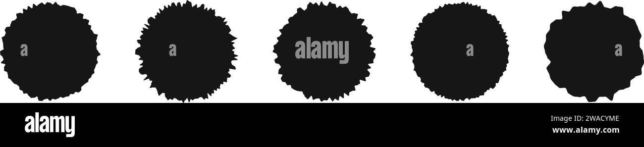 Set of paper circle shapes with ripped edges. Empty jagged textbox ...