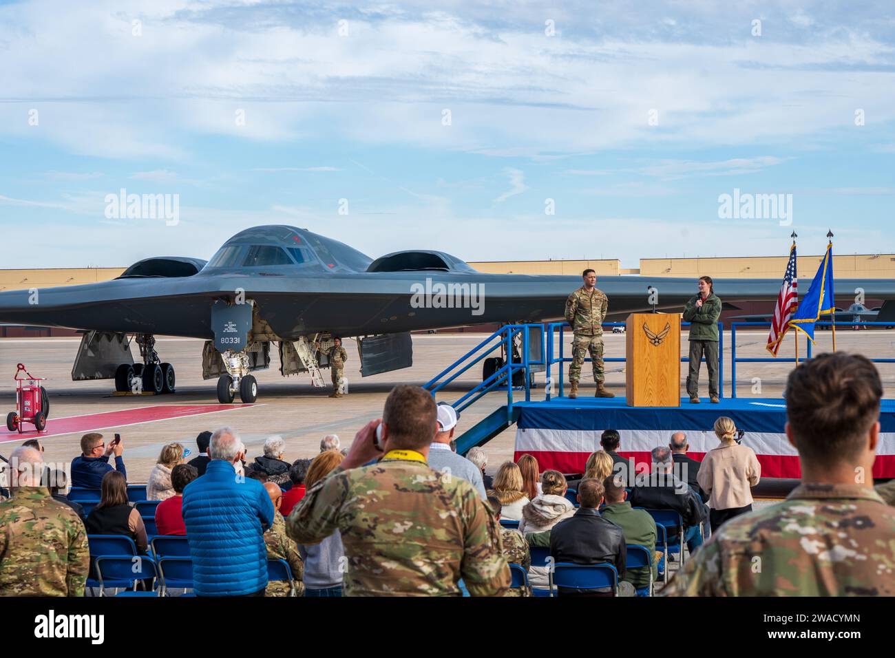 U.S. Airmen from the 509th Bomb Wing celebrate the B-2 Spirit stealth ...