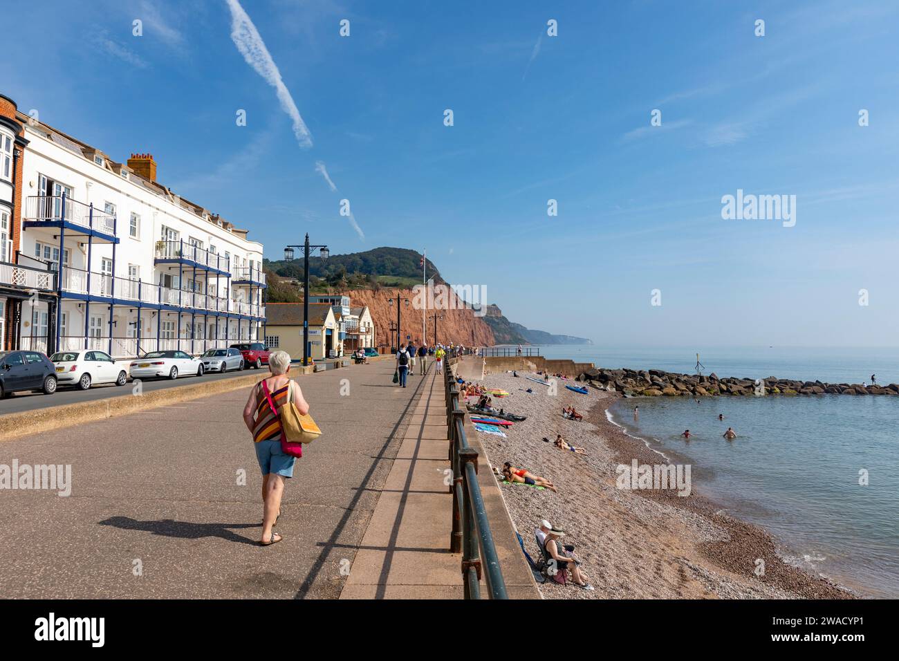 Sidmouth town in Devon with the jurassic coastline in view and shingle ...