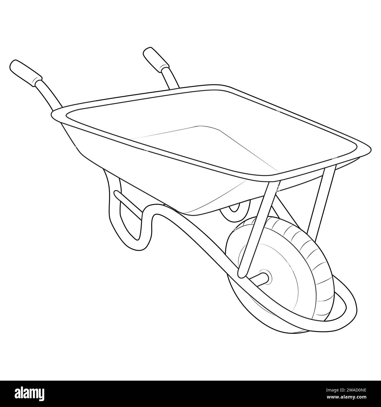 Garden wheelbarrow outline icons. Black and white empty garden ...
