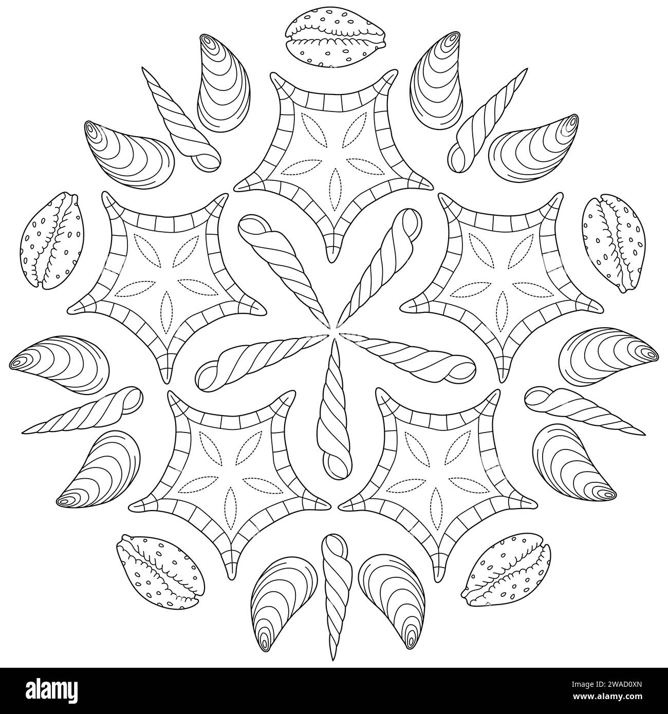 Sea mandala Coloring page. Anti stress coloring page for kids and ...