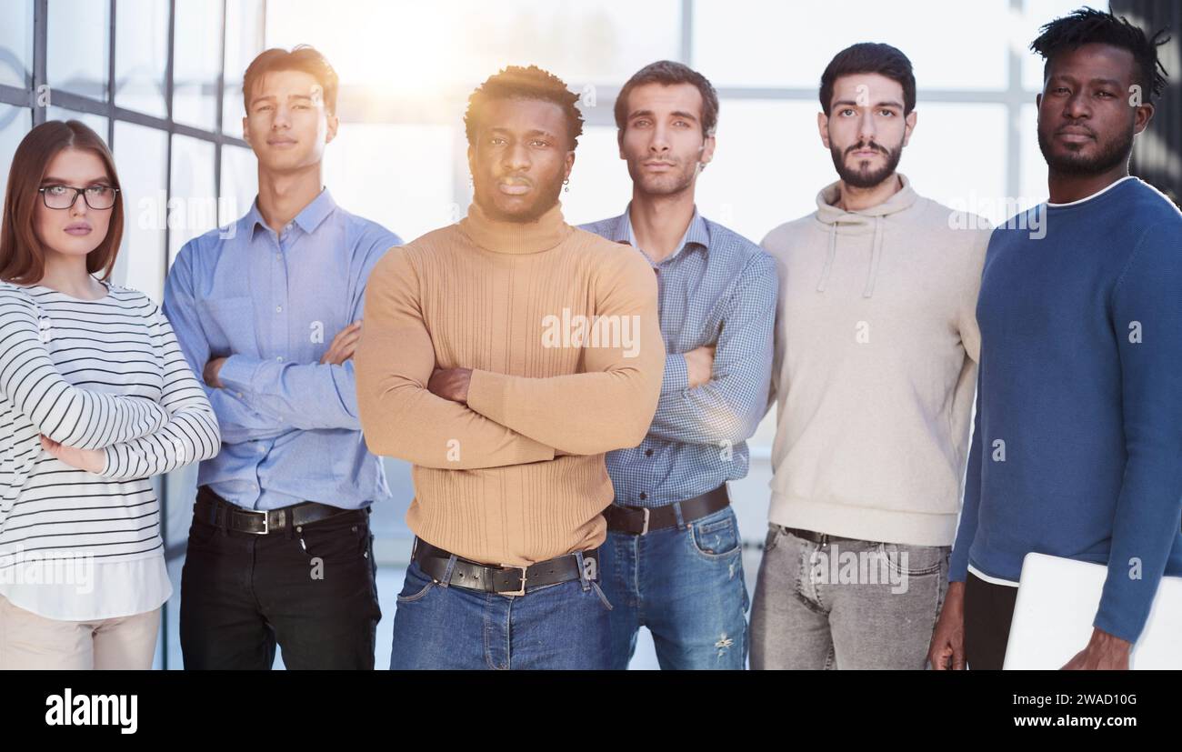 Portrait Of Multi-Cultural Office Staff Standing In Lobby Stock Photo ...