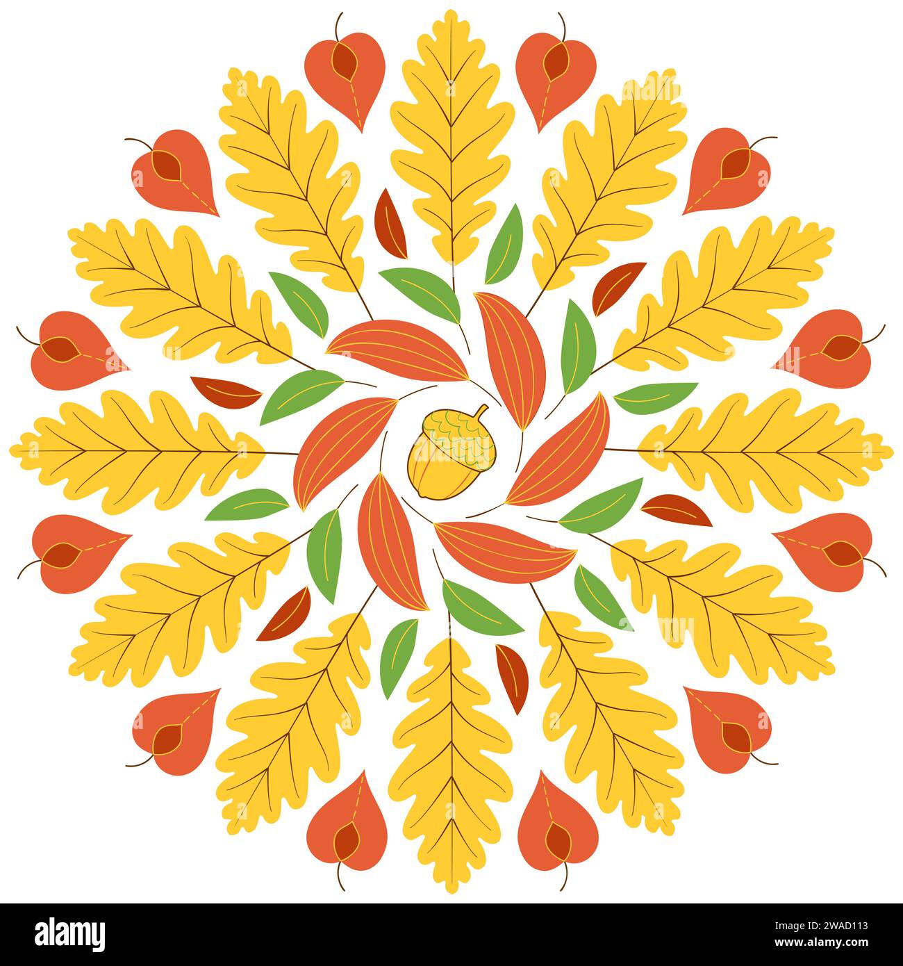 Autumn mandala with autumn leaves on white background. Vector ...
