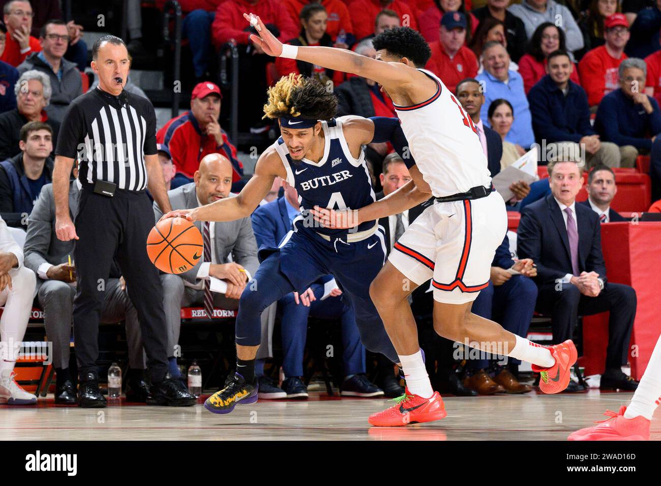 QUEENS, NY - JANUARY 02: Butler Bulldogs guard DJ Davis (4) drives past ...