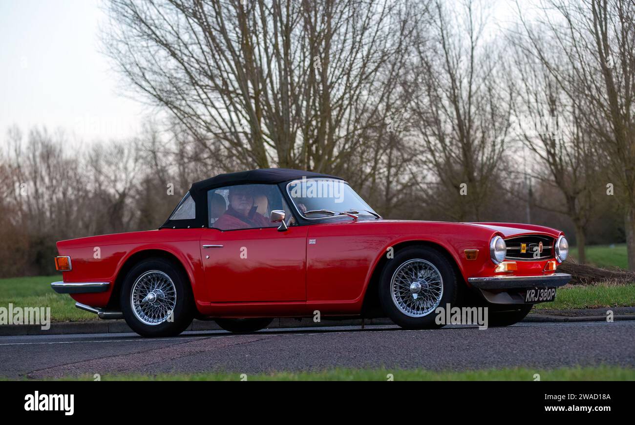 Stony Stratford,UK Jan 1st 2024. 1975 red Triumph TR6 sports car ...