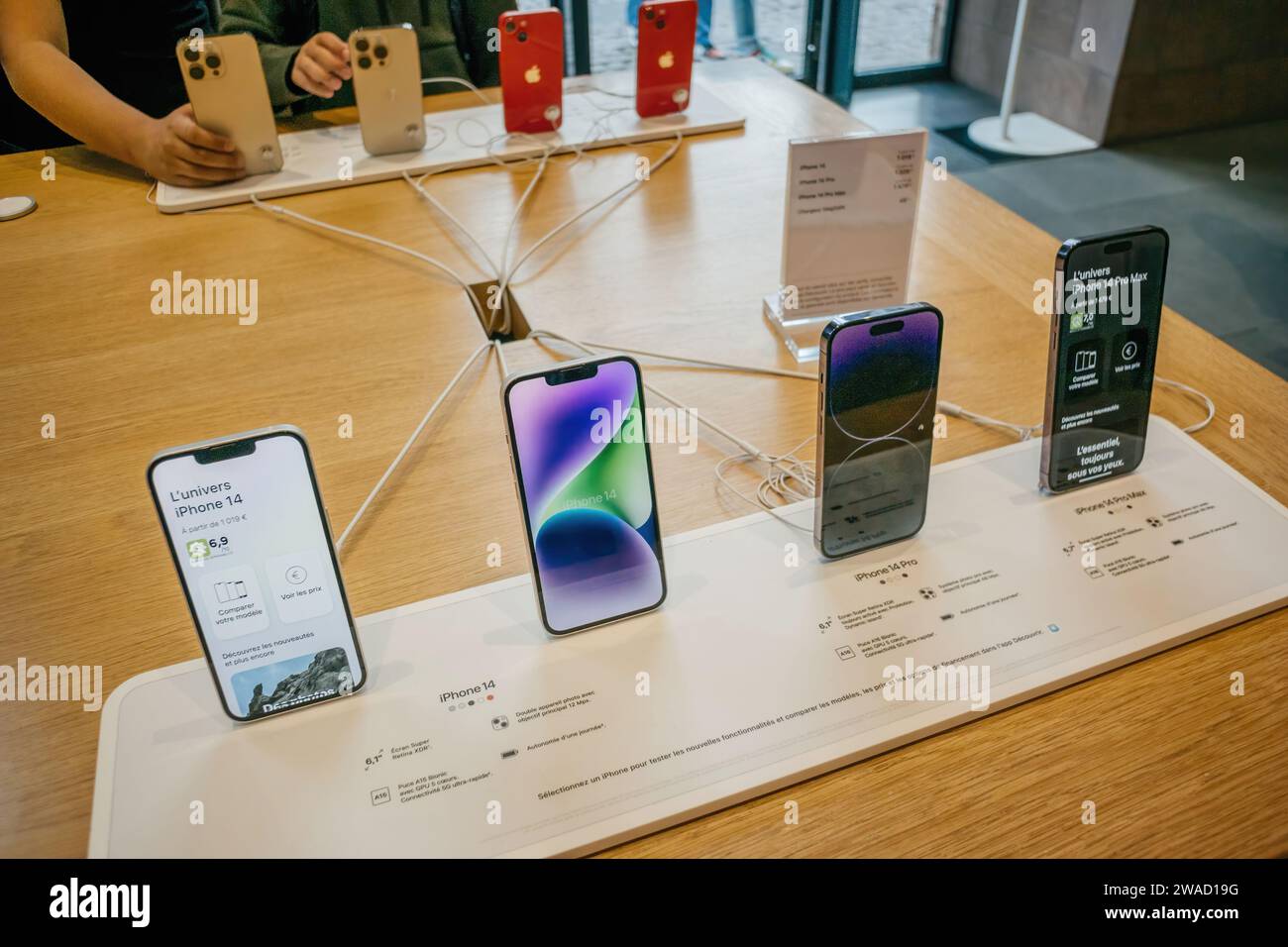 Paris, France - Sep 29, 2022: aThe new iPhone 14 lineup showcased in a ...