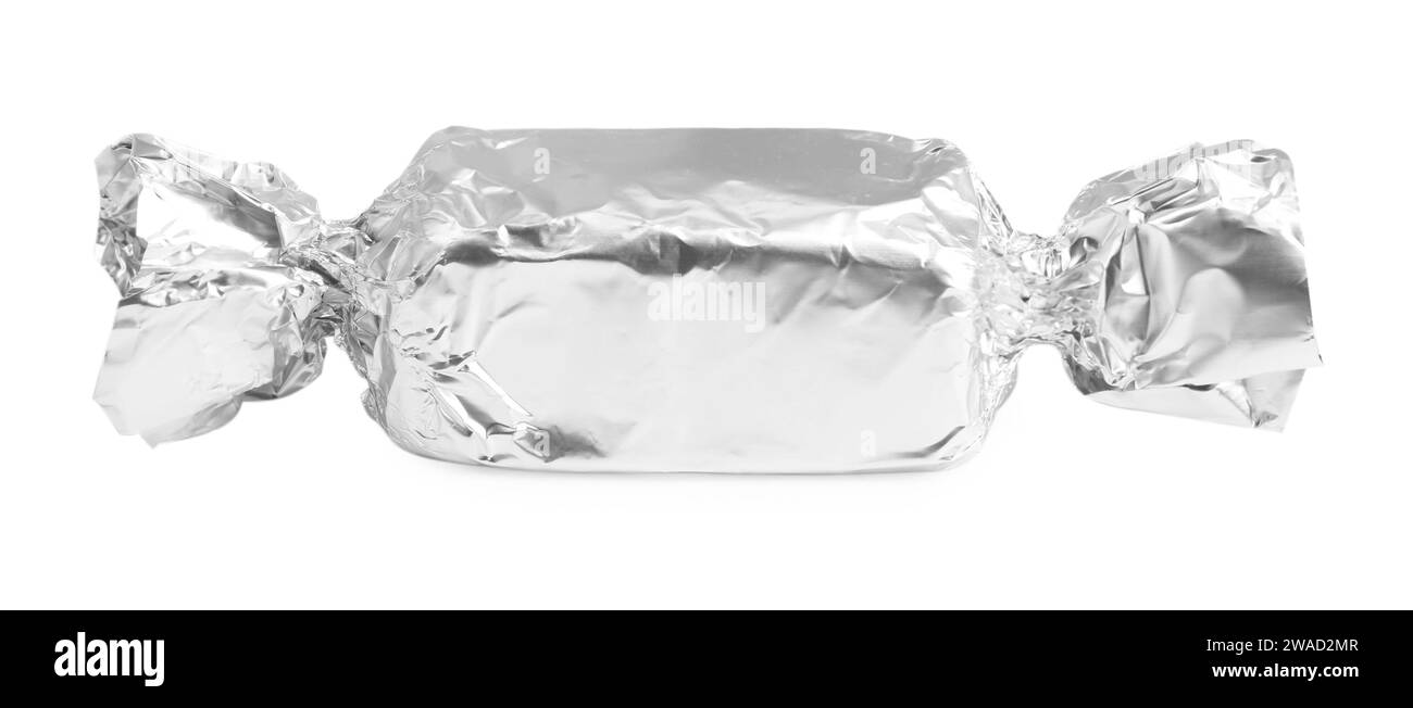 Tasty candy in silver wrapper isolated on white Stock Photo - Alamy