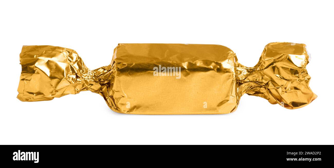Tasty candy in golden wrapper isolated on white Stock Photo - Alamy