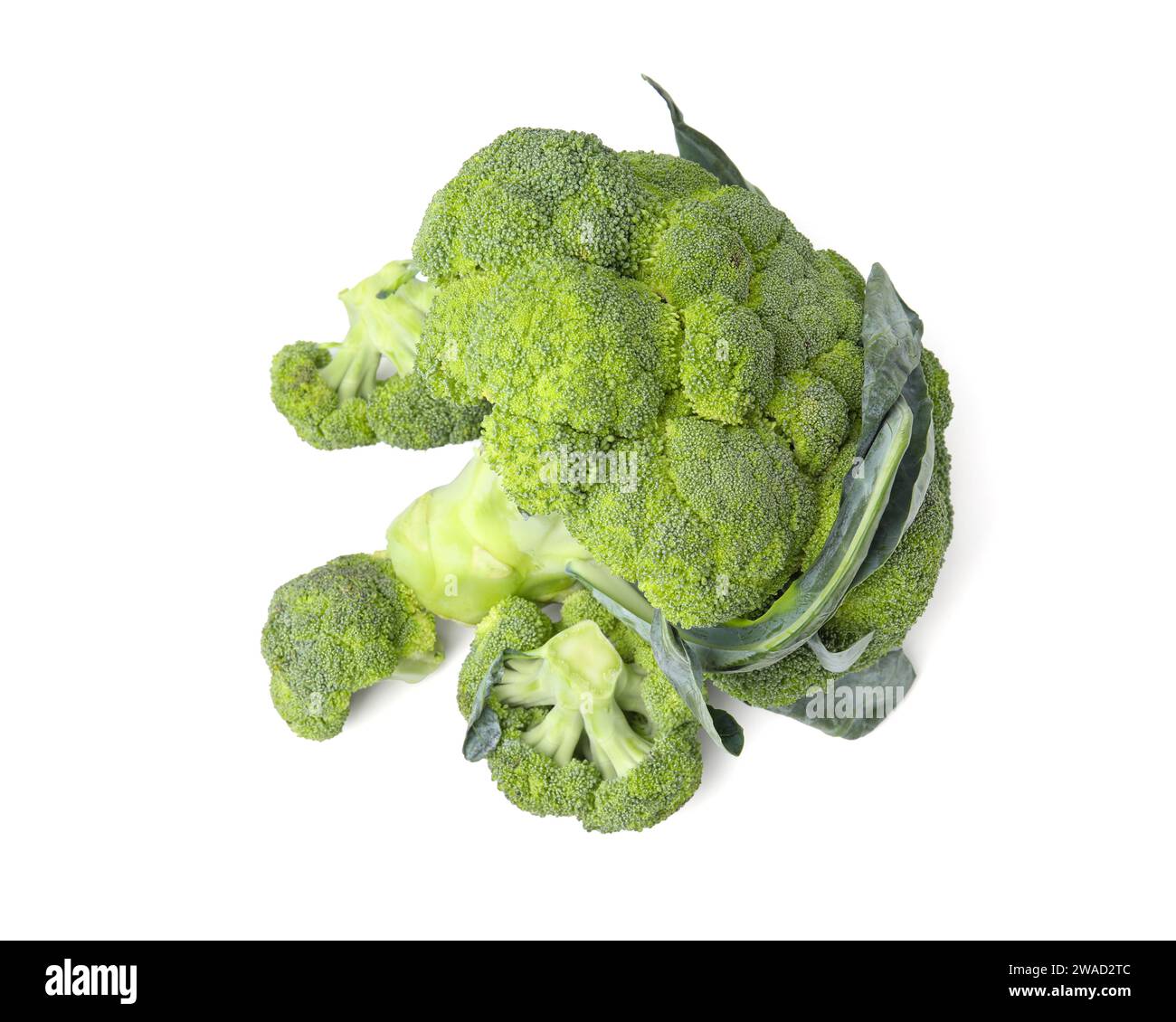 Pile of fresh raw green broccoli isolated on white, top view Stock ...