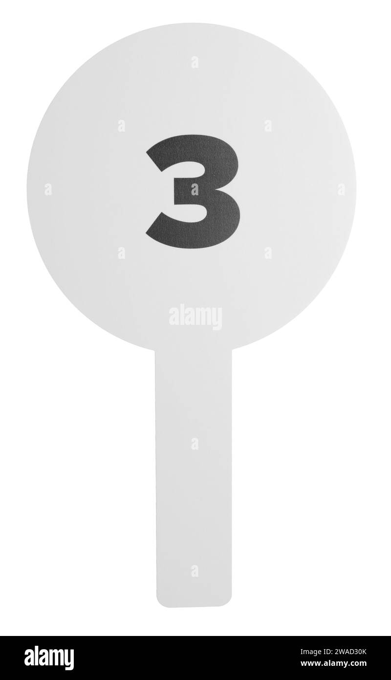 Auction paddle with number 3 isolated on white Stock Photo - Alamy