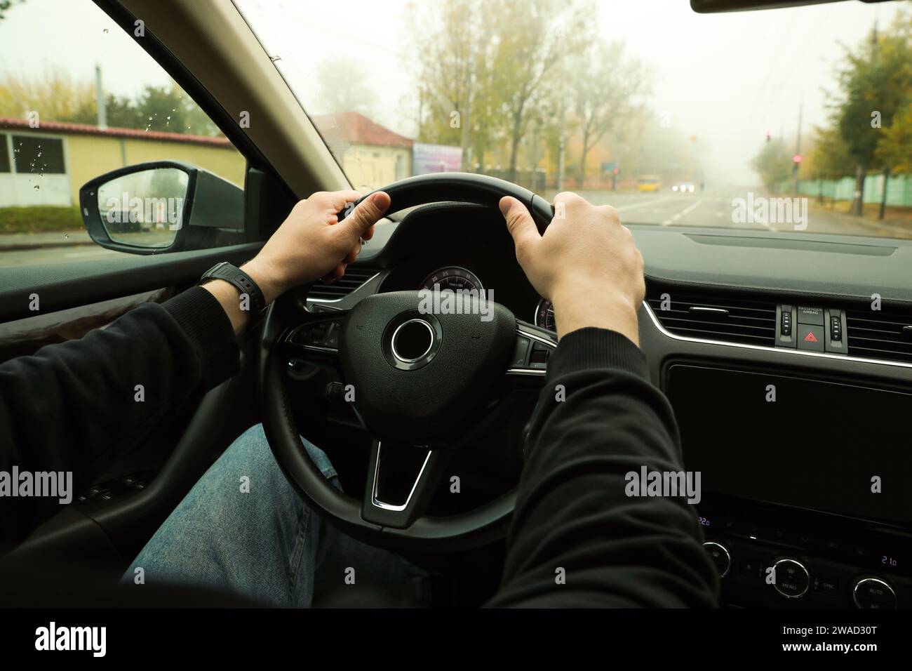 Man driving his car, closeup. Traffic rules Stock Photo - Alamy