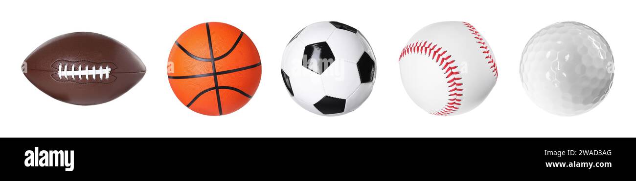 Different balls for various sports isolated on white, collection Stock ...