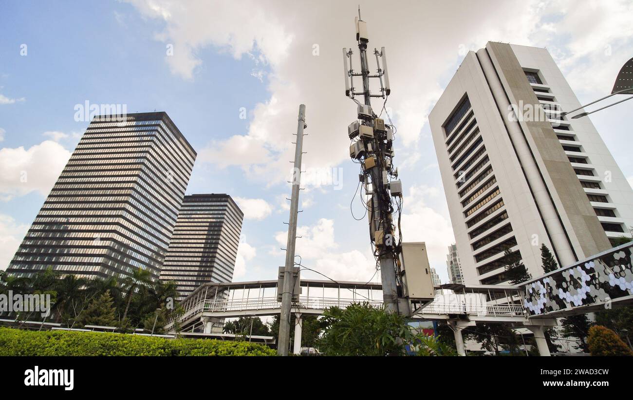 A mobile tower on the streets of Jakarta, the capital of Indonesia ...