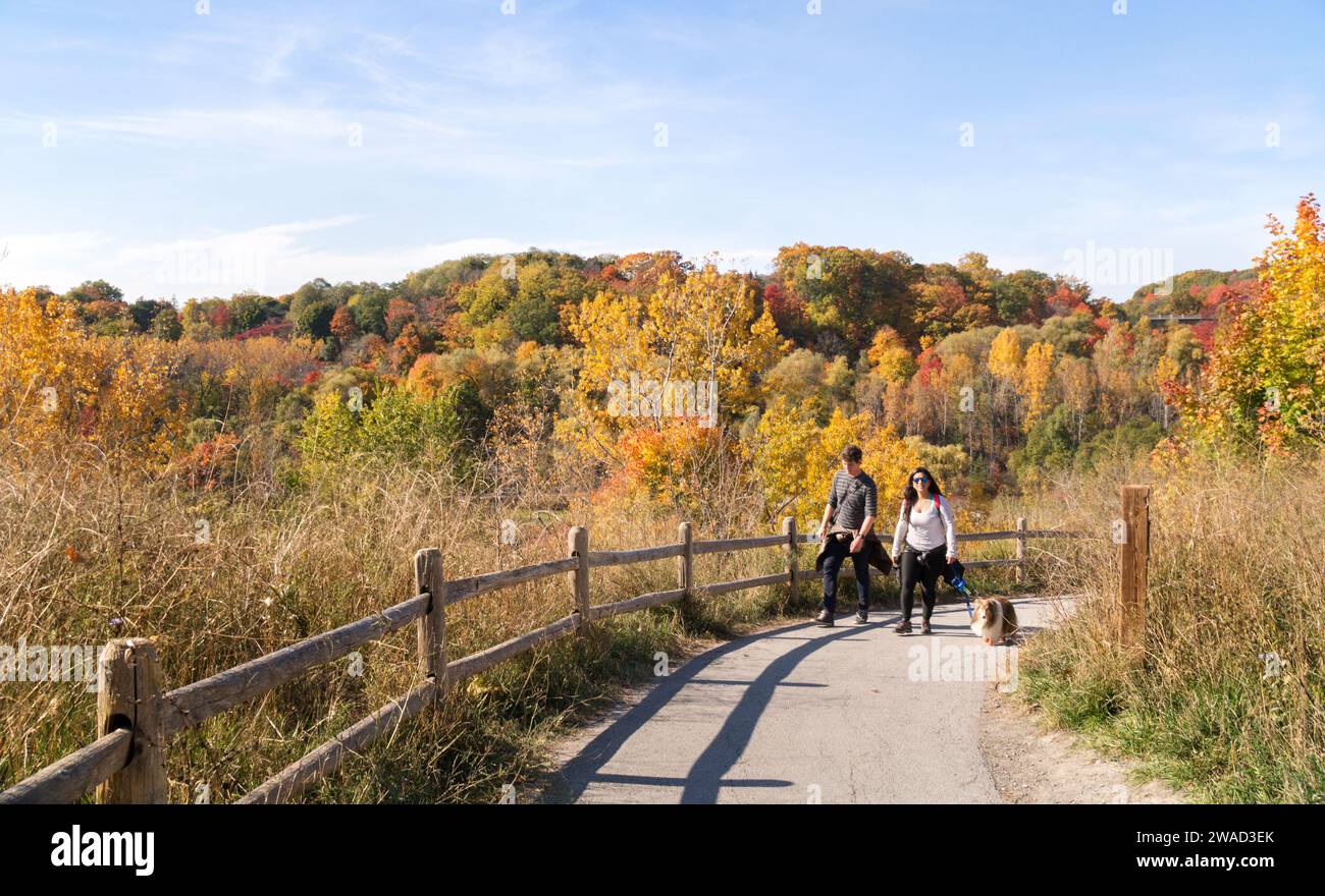 Toronto, Canada - 10 23 2022: A couple walking on the trail on Don ...