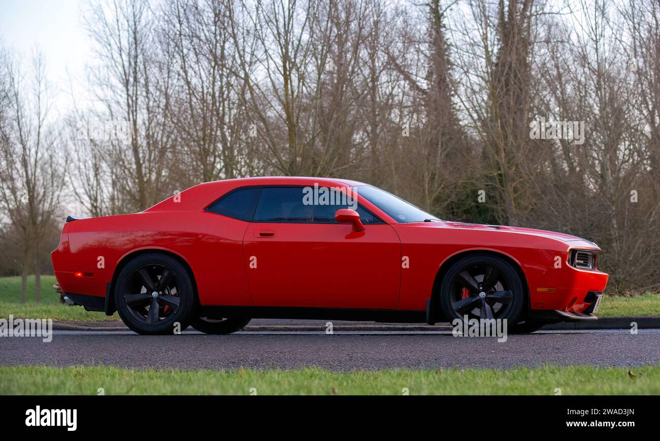 Stony Stratford,UK Jan 1st 2024. 2008 orange Dodge Challenger car ...
