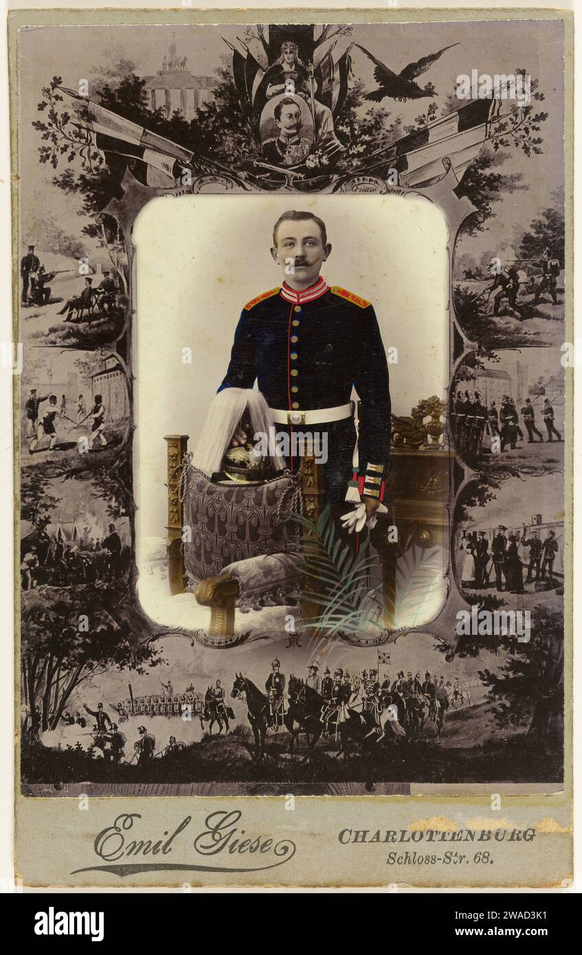 Portrait of a German soldier, c. 1890 - c. 1910 cabinet photograph With ...