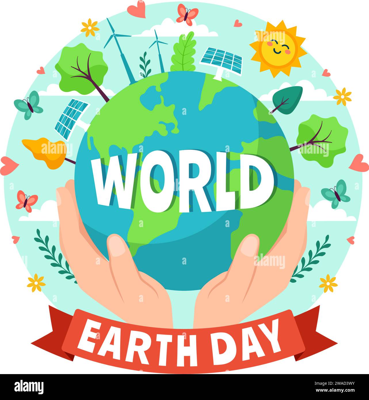 World Earth Day Vector Illustration on April 22 with World Map and ...
