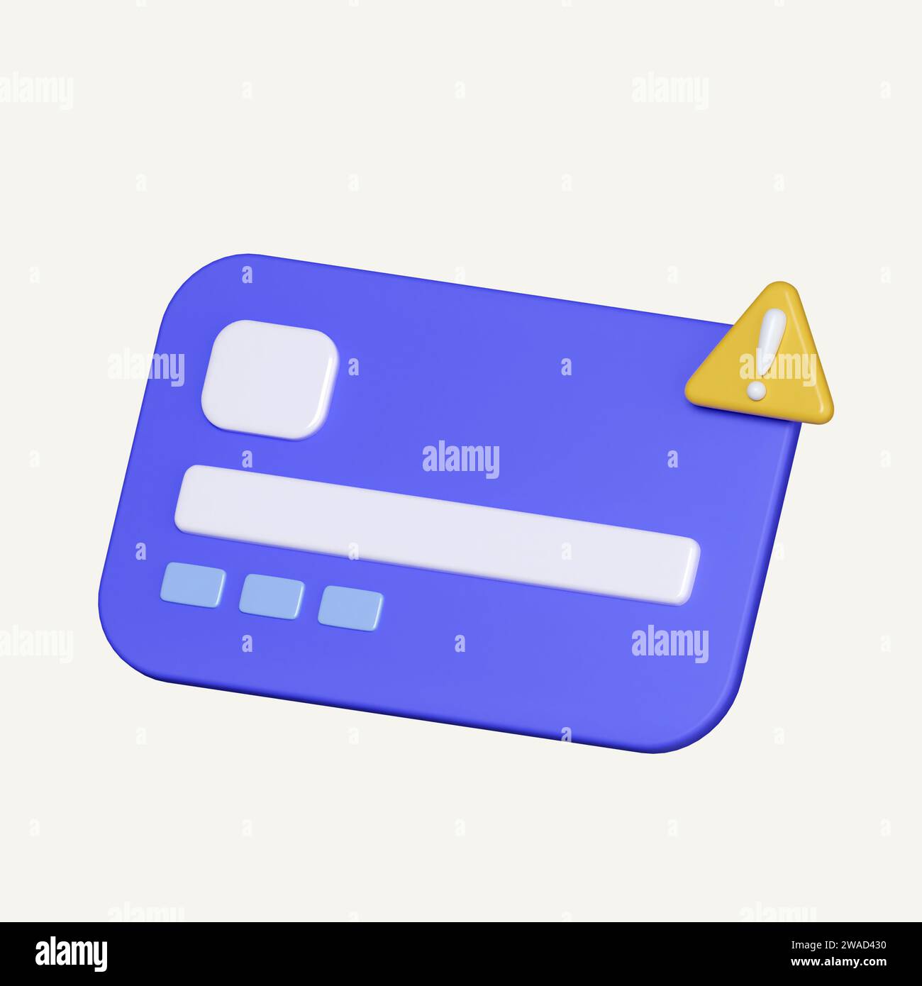 3D Credit card with exclamation mark floating. The concept of warning ...