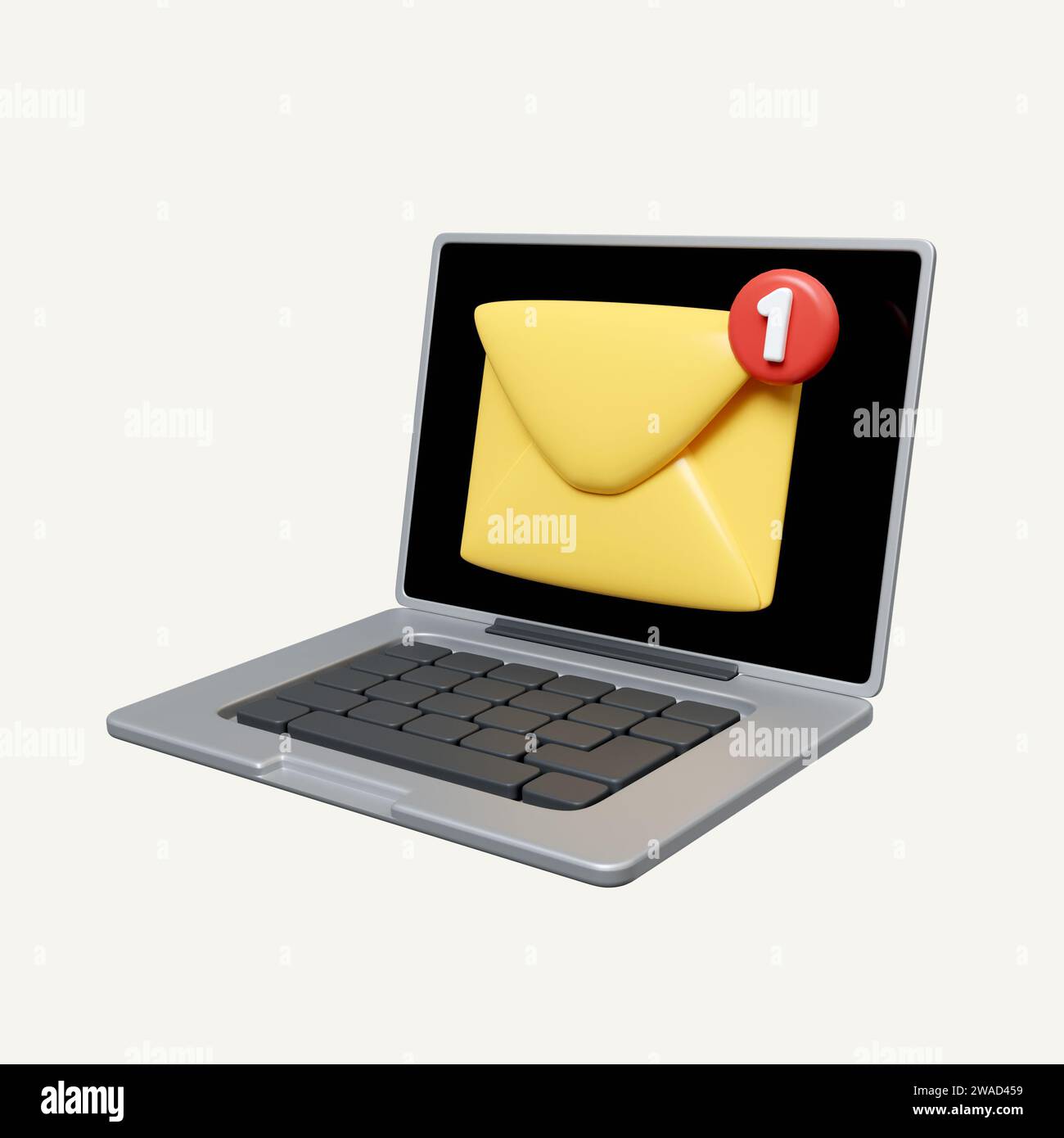 3d email message on computer laptop screen. Letter in envelope with ...