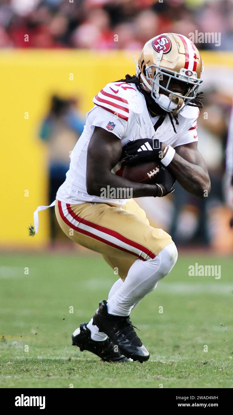 San Francisco 49ers wide receiver Brandon Aiyuk (11) runs during an NFL ...