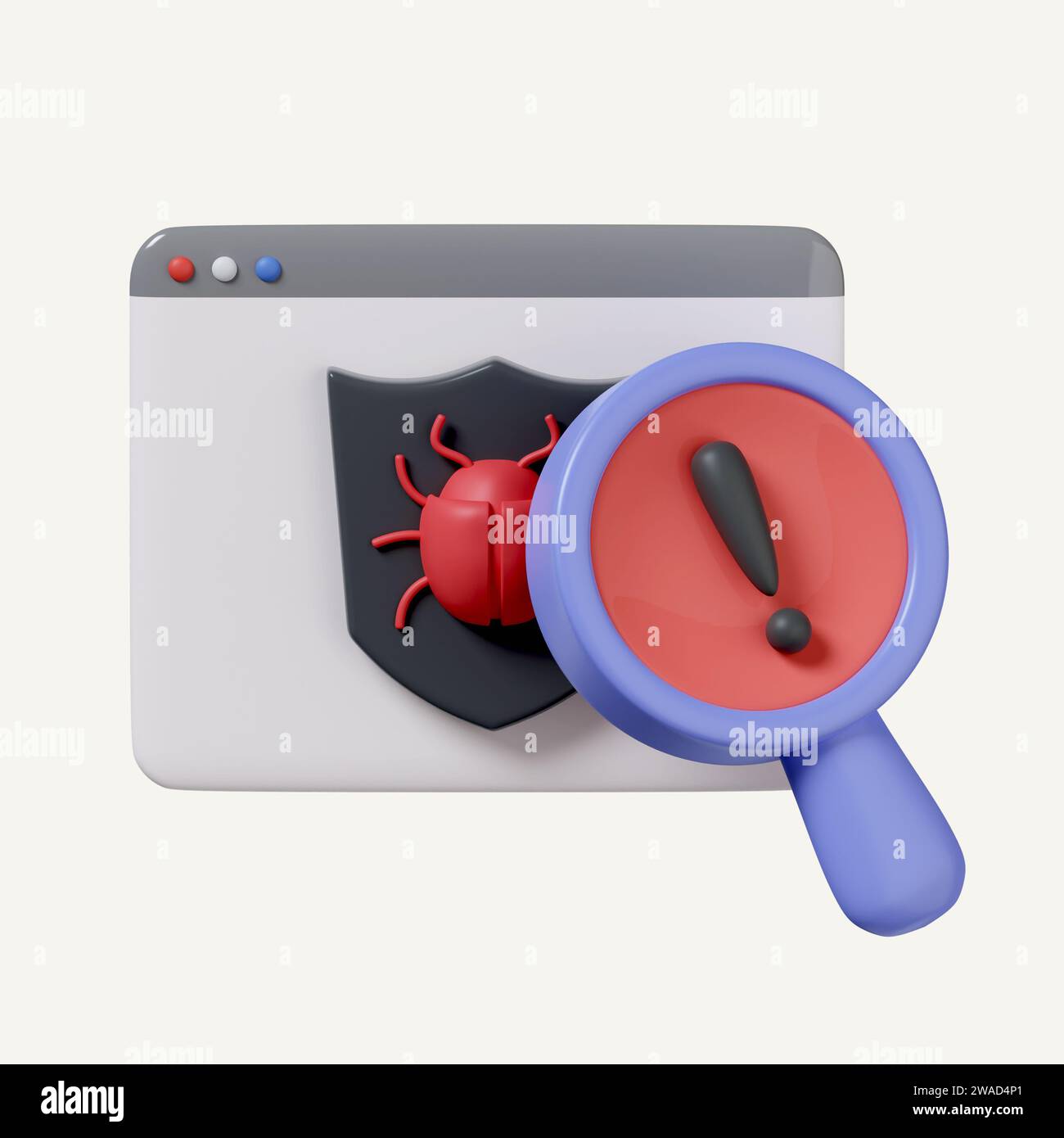 3d detection bugs and viruses. Hacker attack and web security. icon isolated on white background ...