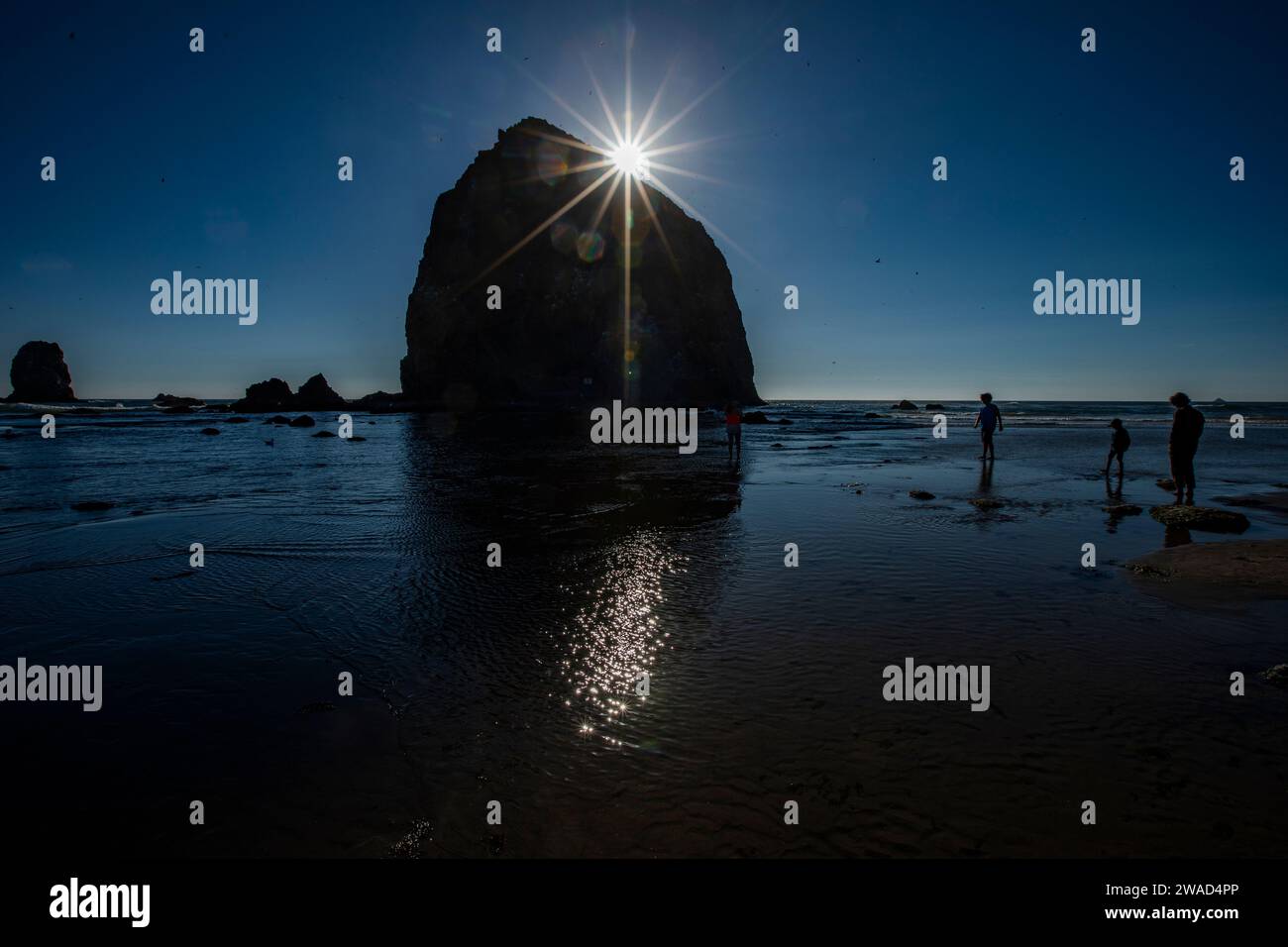 USA, Oregon, Silhouette of Haystack Rock at Cannon Beach Stock Photo ...
