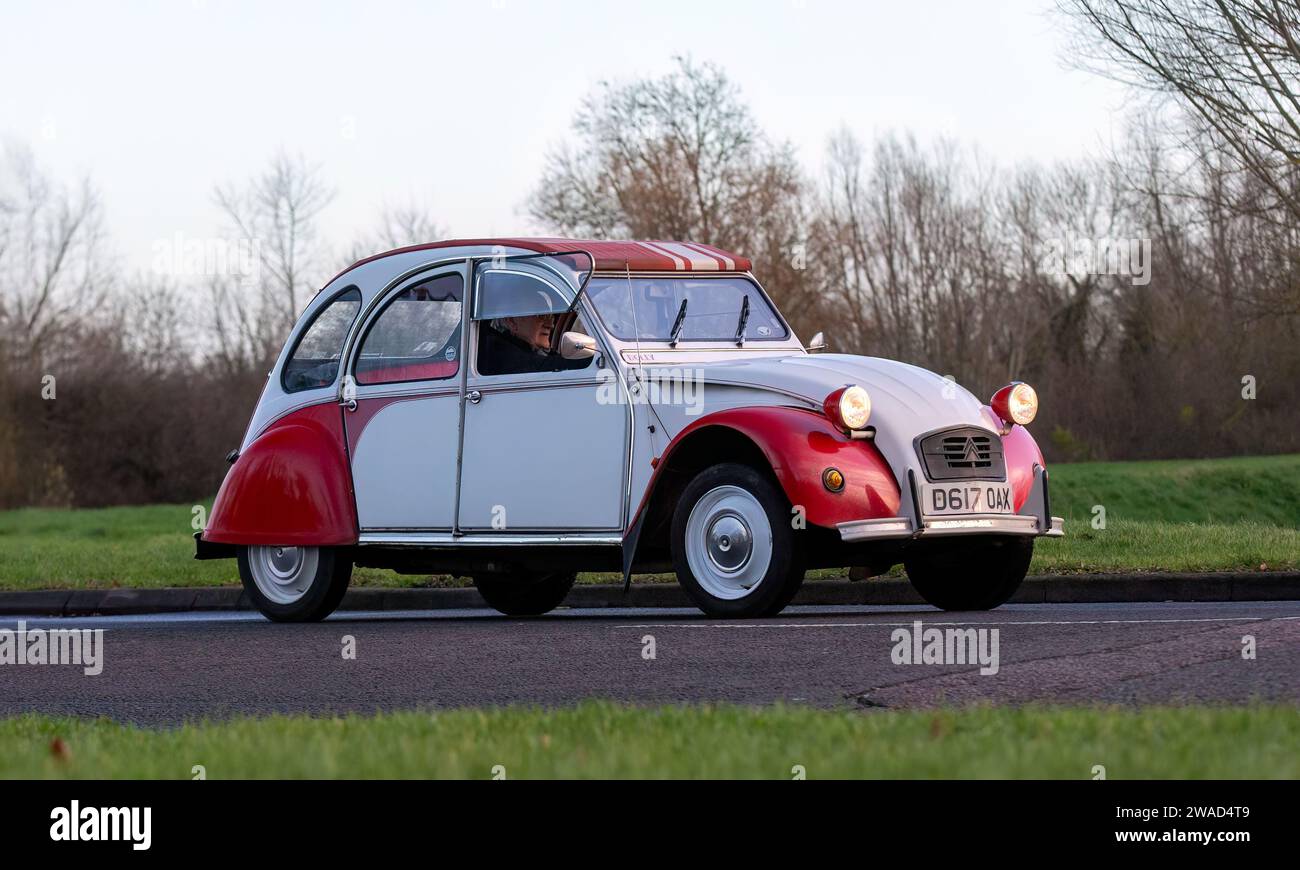 Stony Stratford,UK Jan 1st 2024. 1987 red Citroen 2CV V6 Dolly limited ...