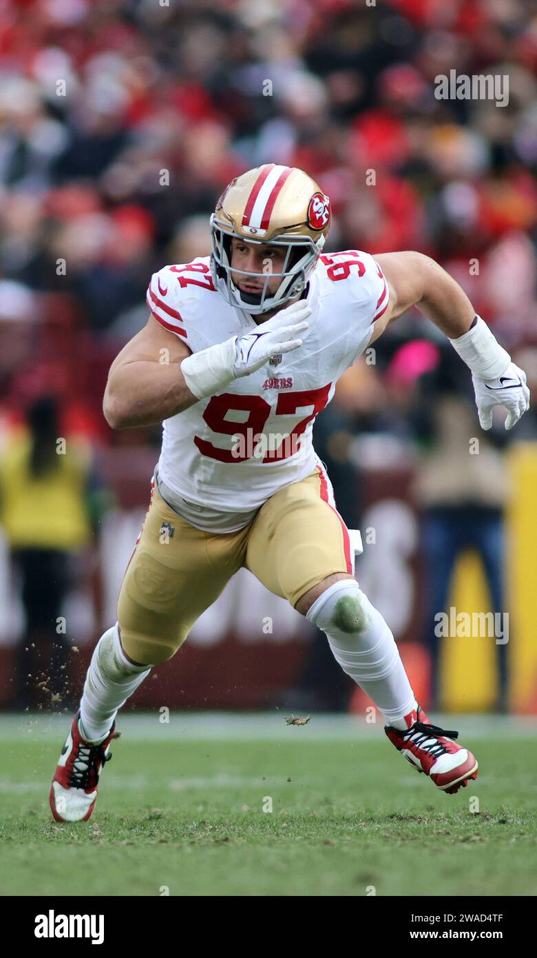 San Francisco 49ers defensive end Nick Bosa (97) runs during an NFL ...