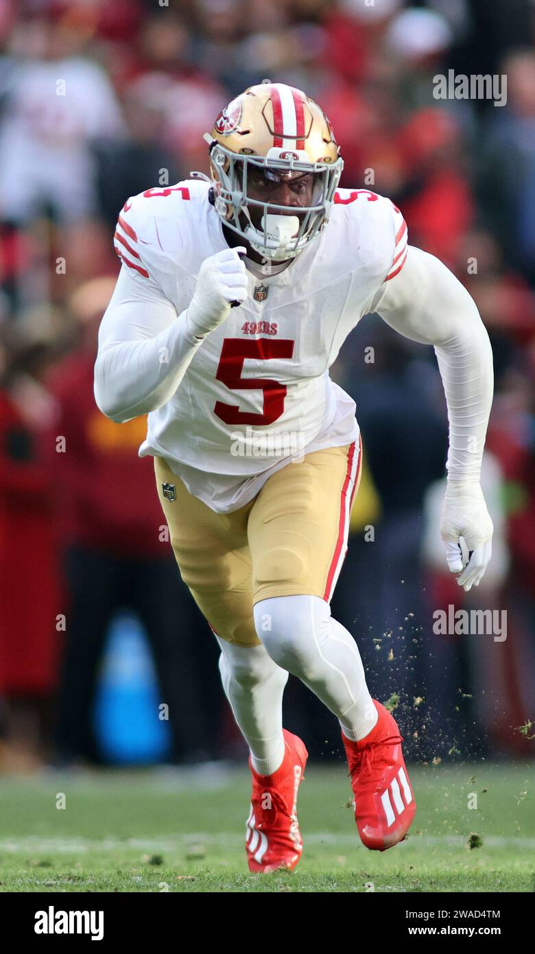 San Francisco 49ers linebacker Randy Gregory (5) runs during an NFL ...
