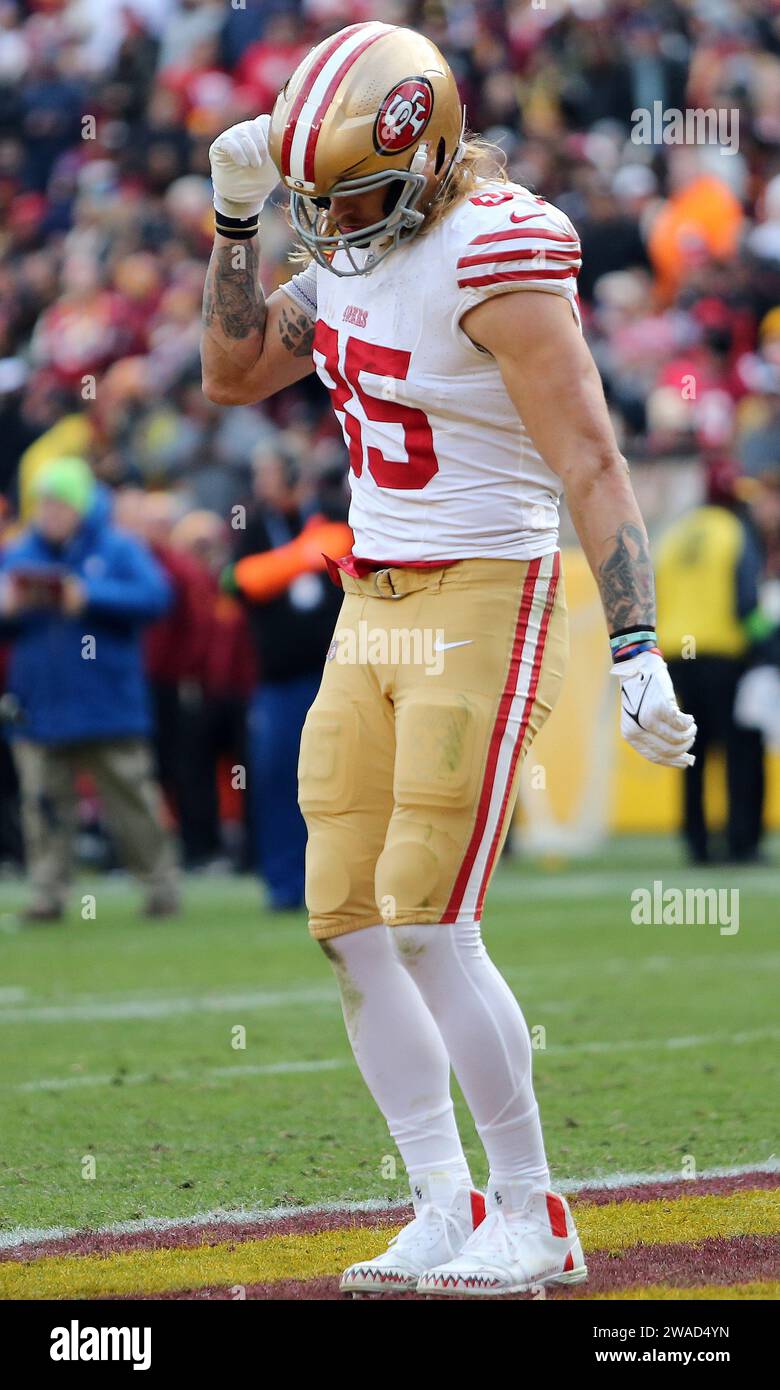 San Francisco 49ers tight end George Kittle (85) dances during an NFL ...