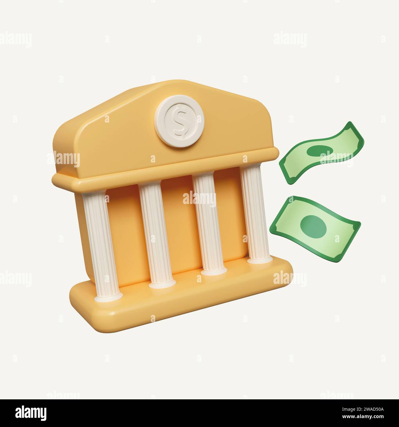 bank building with cash floating. Deposit and withdrawal, transactions ...