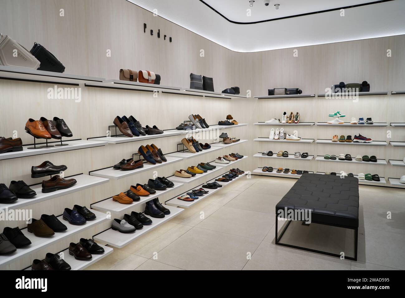 SINGAPORE - NOVEMBER 05, 2023: various footwear displayed inside Pedro ...
