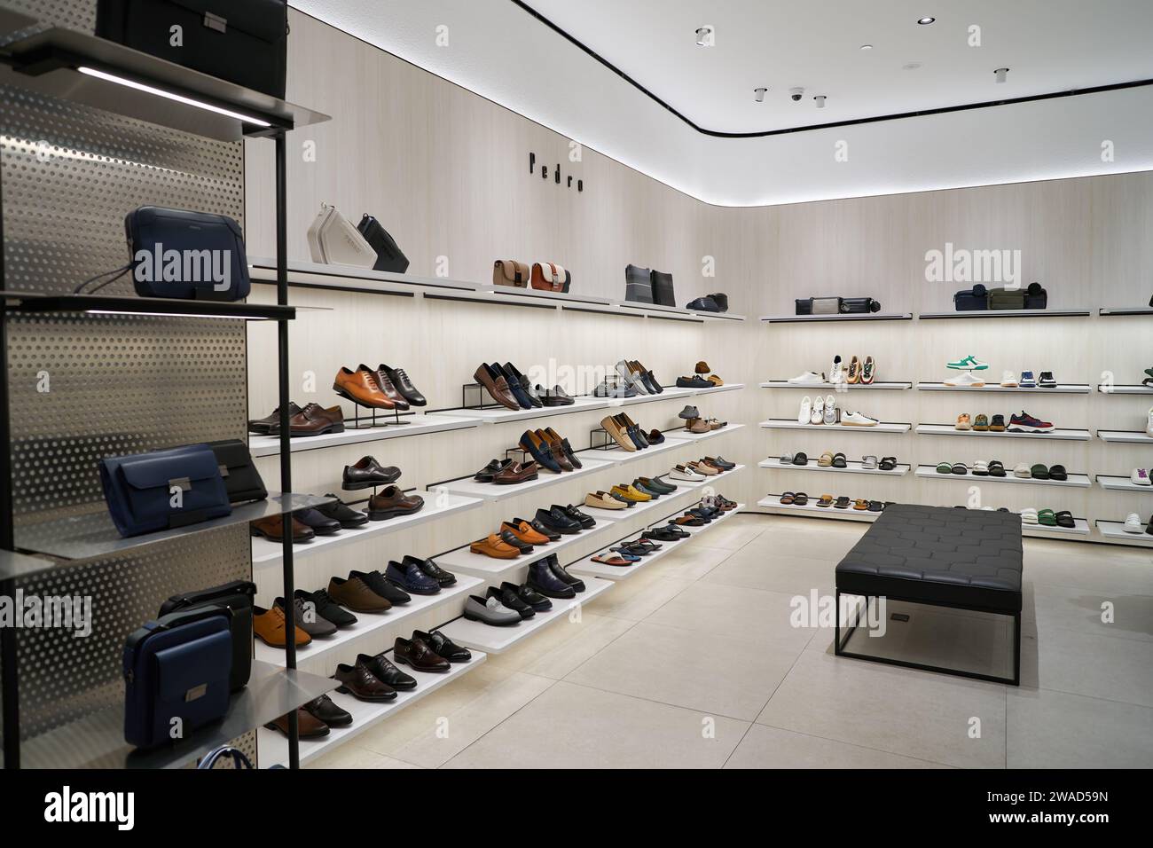 SINGAPORE - NOVEMBER 05, 2023: various footwear displayed inside Pedro ...