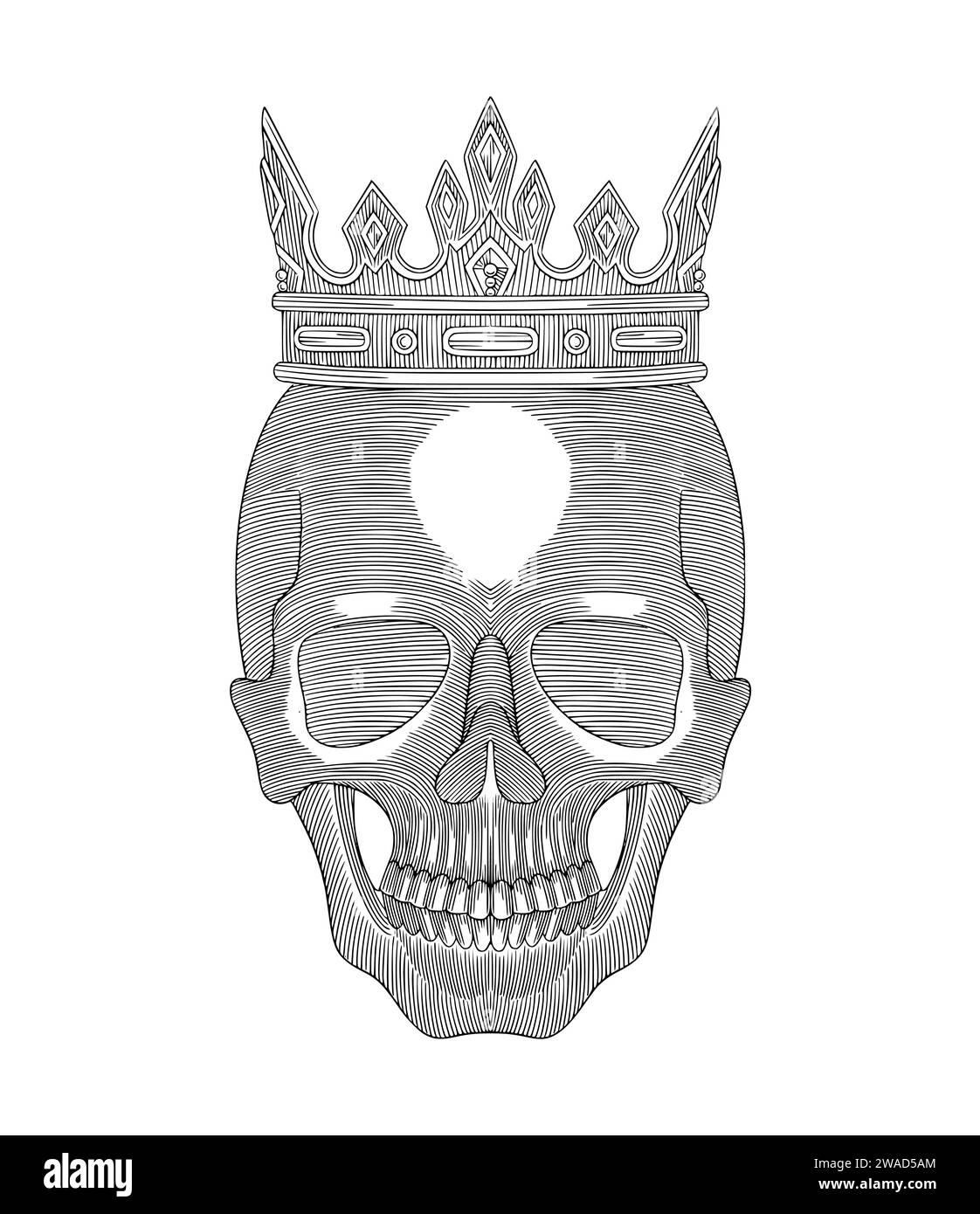 Skull with crown, Vintage engraving drawing style illustration Stock ...