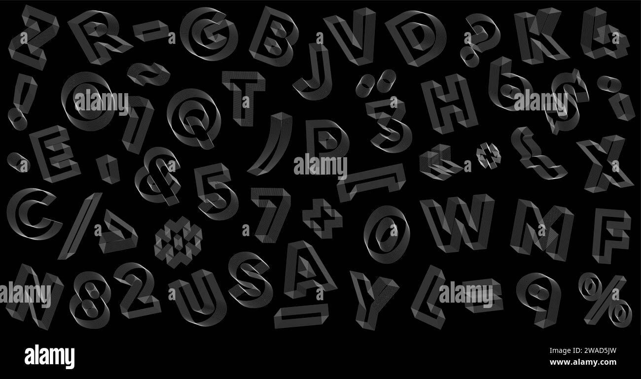 Abstract 3D Geometric alphabet fly on black background. Streetwear ...