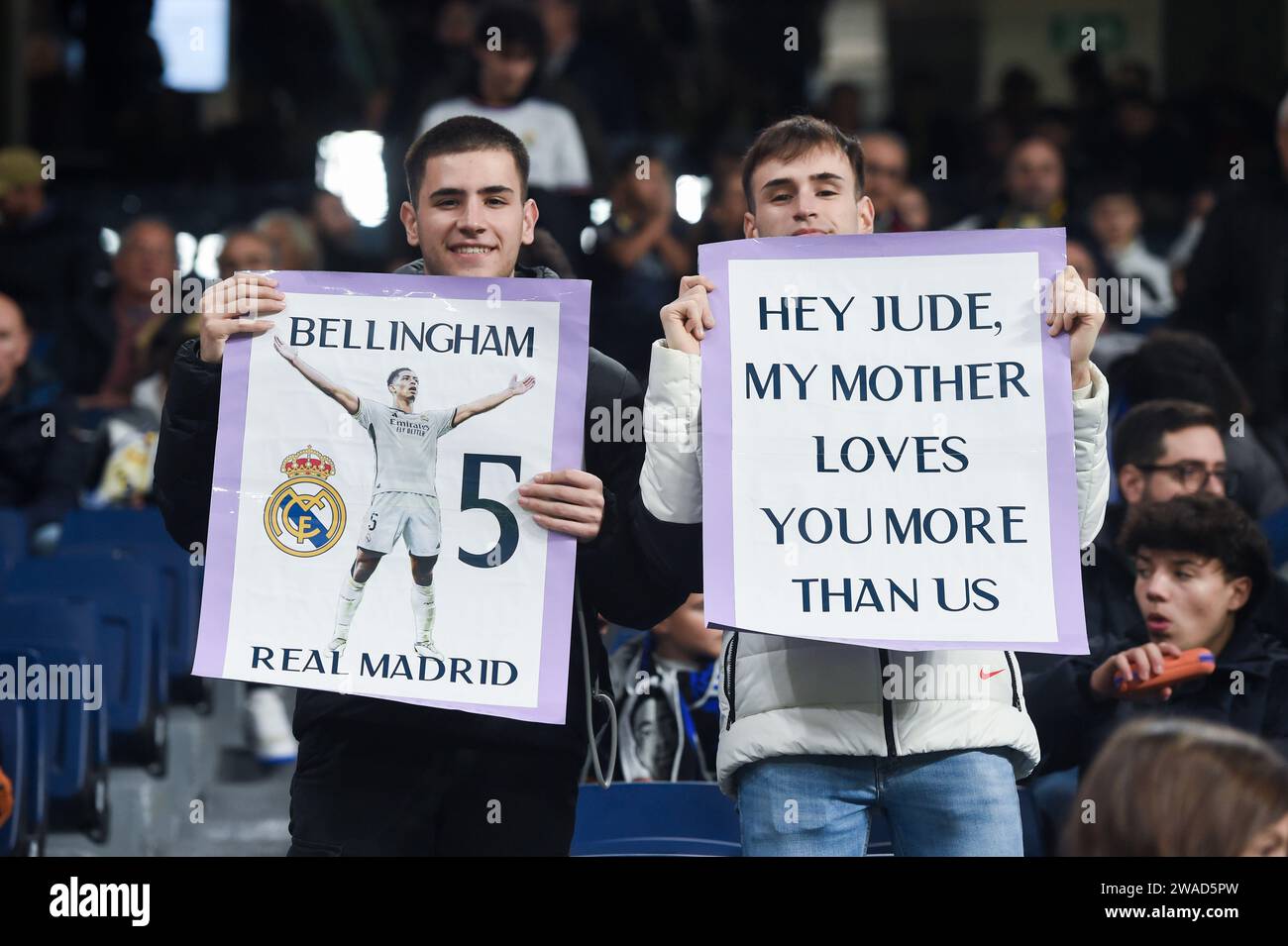 Madrid, Spain. 3rd Jan, 2024. Supporters of Real Madrid shows support ...