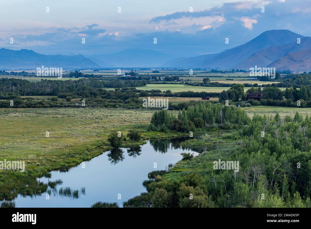 USA, Idaho, Bellevue, Beautiful dawn over mountain landscape Stock ...