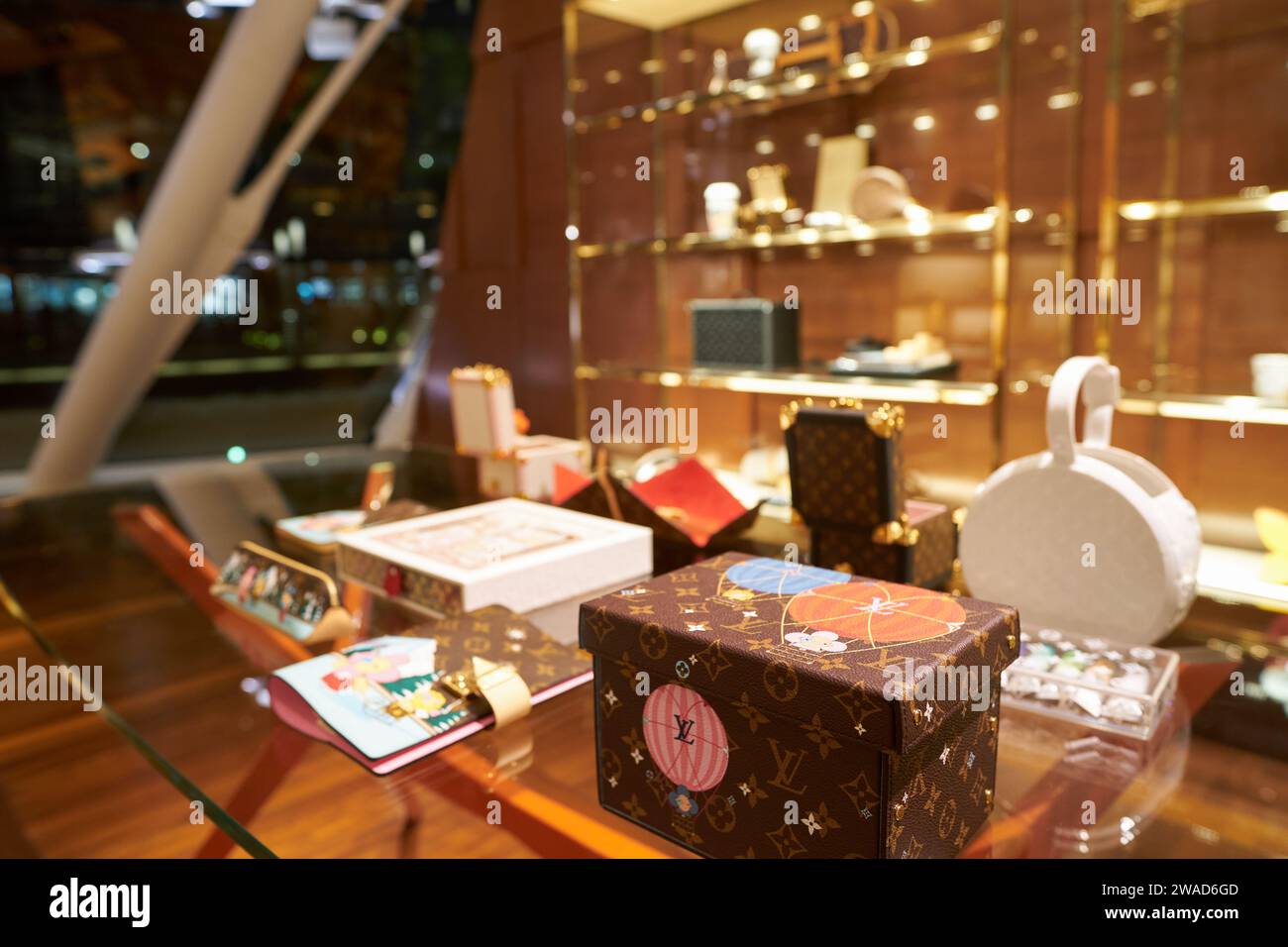 SINGAPORE - NOVEMBER 05, 2023: goods on display inside Louis Vuitton's ...